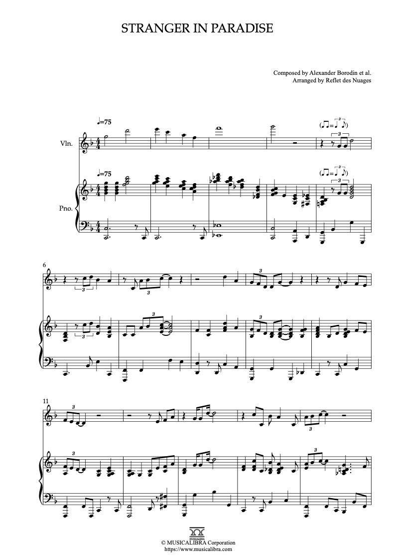 [DUET SHEET MUSIC] Stranger in Paradise - Violin and Piano Chamber ...