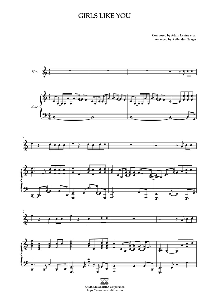 [DUET SHEET MUSIC] Girls Like You - Violin and Piano Chamber Ensemble ...
