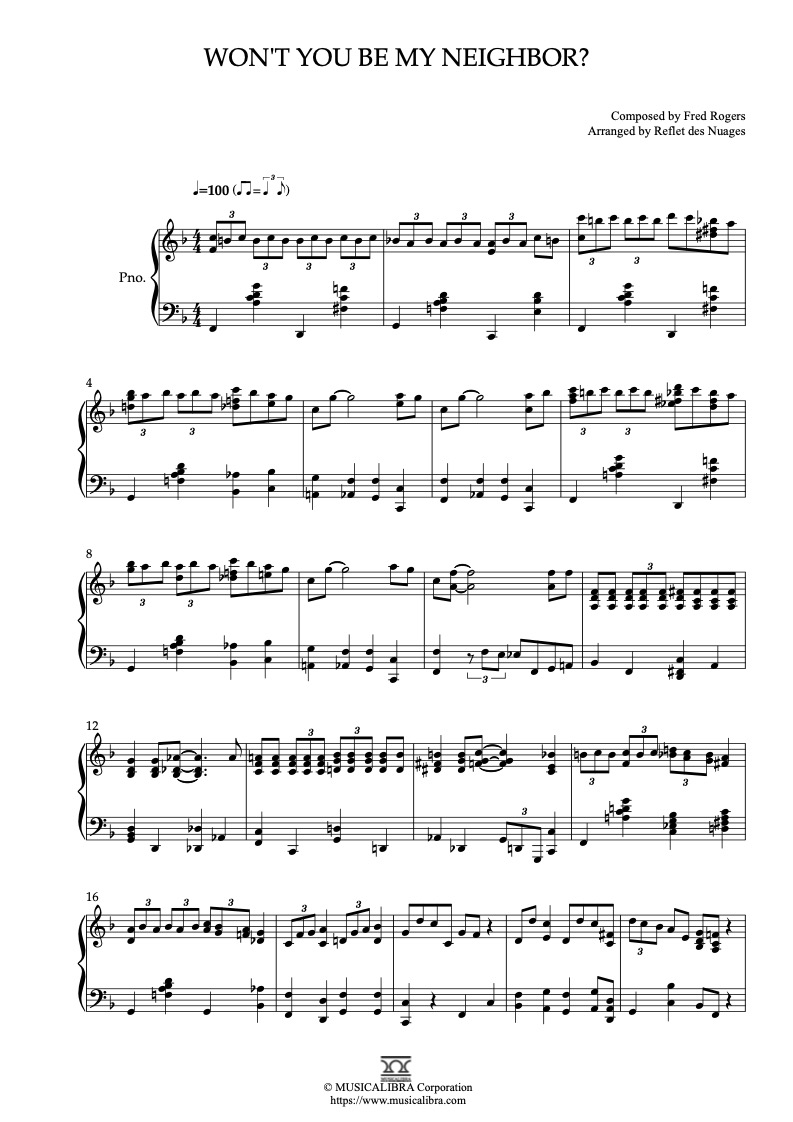 [PIANO SOLO SHEET MUSIC] Won't You Be My Neighbor? : MUSICALIBRA