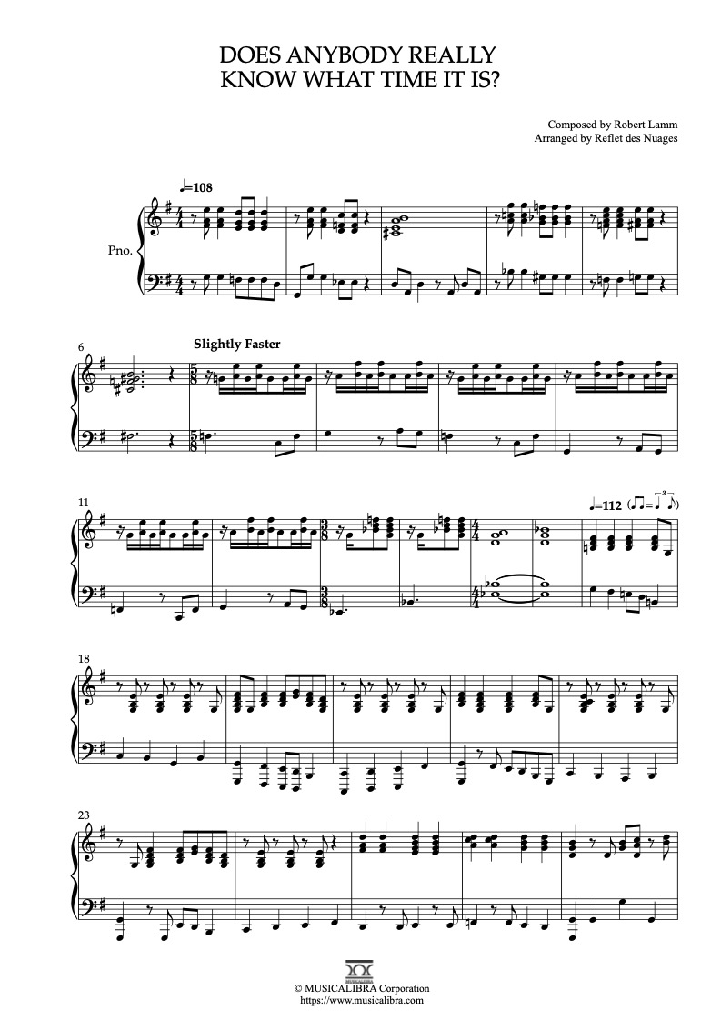 [PIANO SOLO 악보] Does Anybody Really Know What Time It Is? 피아노 편곡 악보 ...