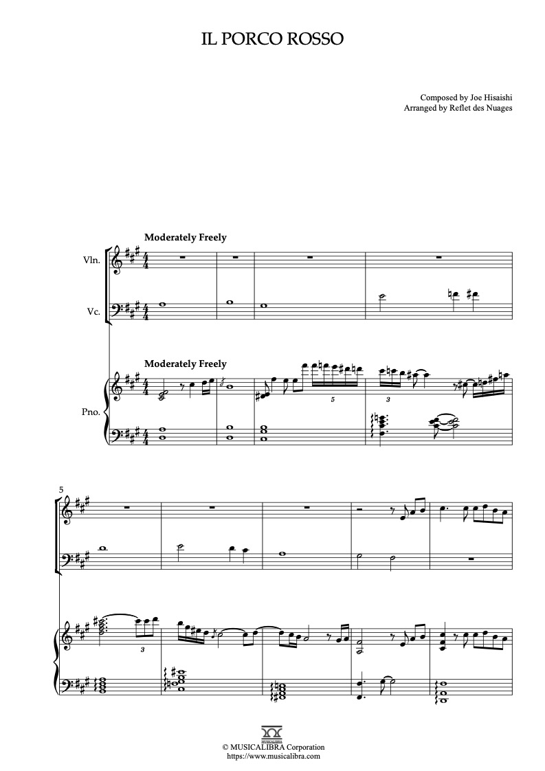 [TRIO 악보] 붉은 돼지 Il porco rosso - 바이올린, 첼로, 피아노 실내악 앙상블 : MUSICALIBRA KOREA