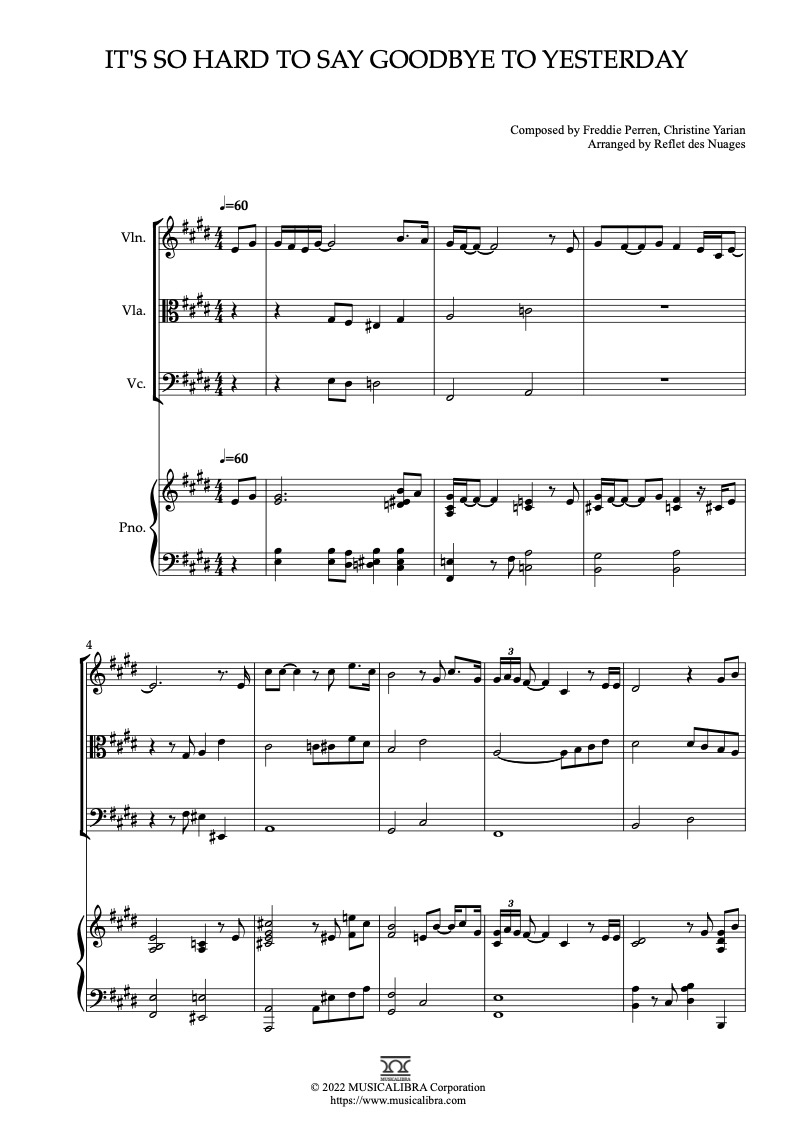 [QUARTET 악보] It's So Hard to Say Goodbye to Yesterday - 바이올린, 비올라, 첼로 ...