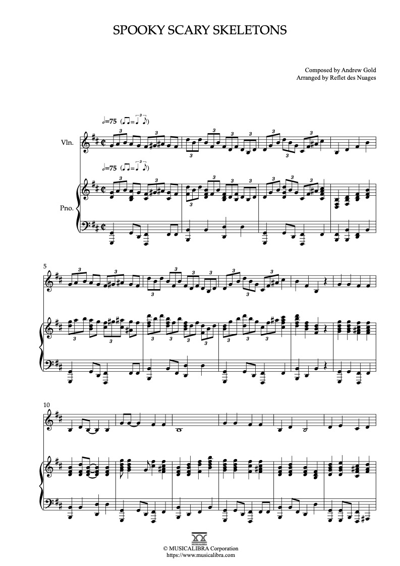 [DUET SHEET MUSIC] Spooky Scary Skeletons - Violin and Piano Chamber ...