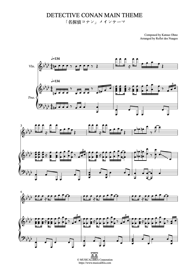 [DUET SHEET MUSIC] Detective Conan Main Theme - Violin and Piano ...