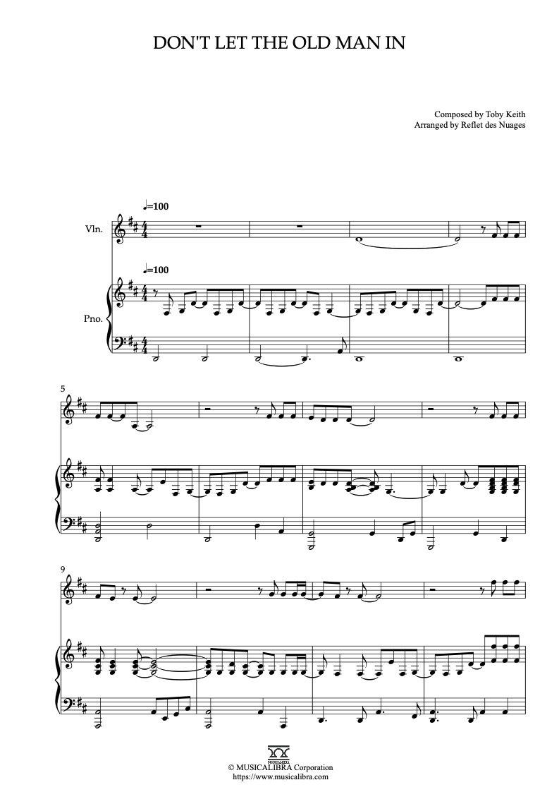 [DUET SHEET MUSIC] Don't Let the Old Man In - Violin and Piano Chamber ...