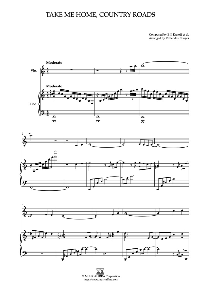 [DUET 楽譜] Take Me Home, Country Roads - ヴァイオリン、ピアノデュエット 室内楽 アンサンブル ...
