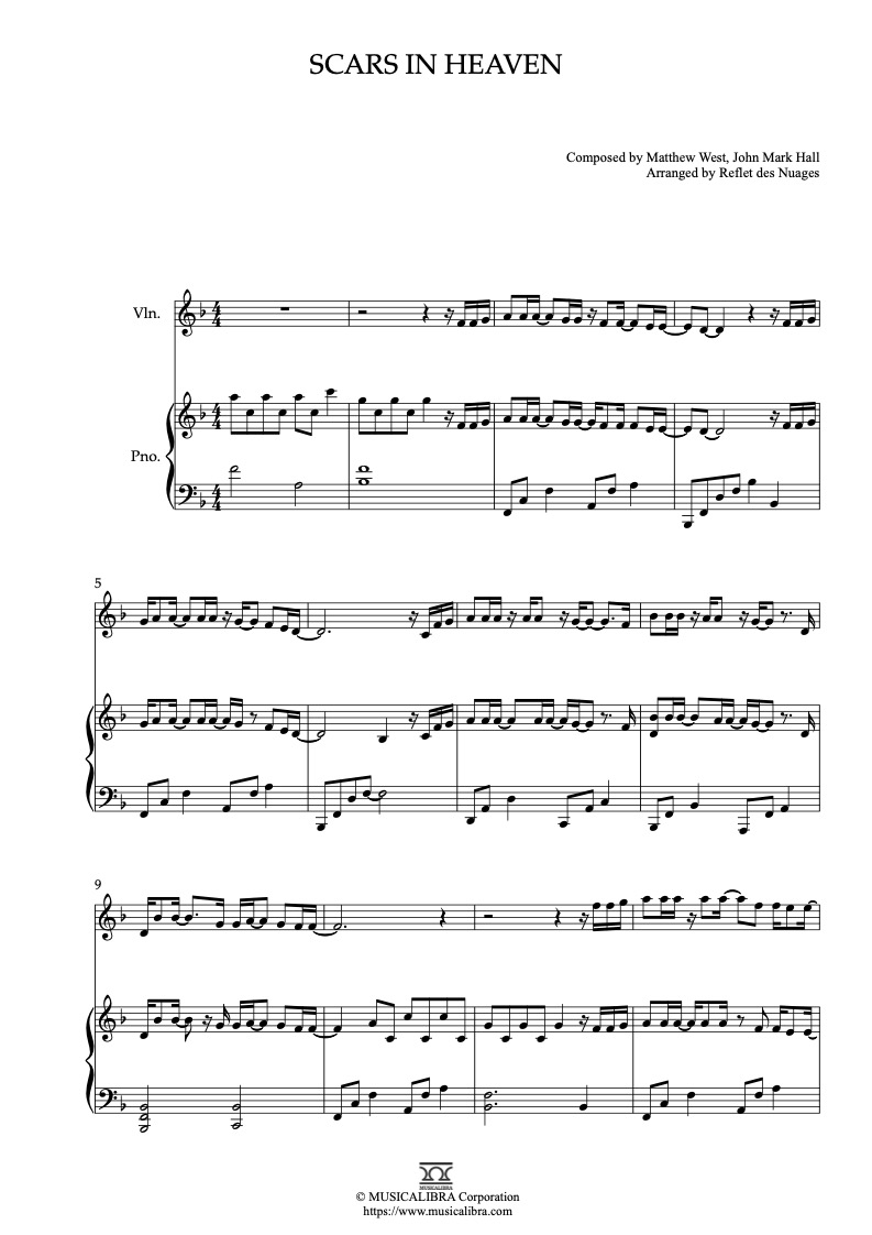 [DUET SHEET MUSIC] Scars in Heaven - Violin and Piano Chamber Ensemble ...