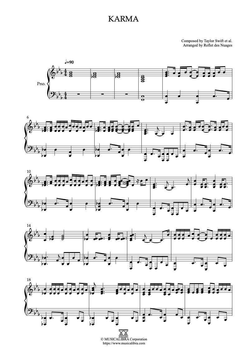 [PIANO SOLO SHEET MUSIC] Karma(Taylor Swift) : MUSICALIBRA