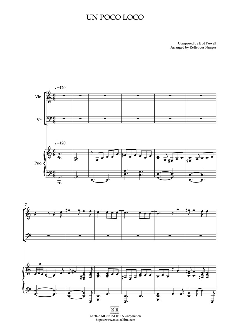 [TRIO SHEET MUSIC] Un poco loco - Violin, Cello and Piano Chamber ...