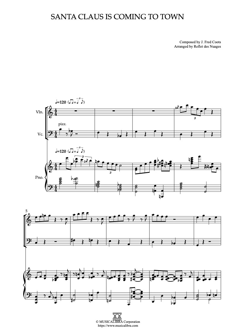[TRIO SHEET MUSIC] Santa Claus Is Coming to Town - Violin, Cello and ...