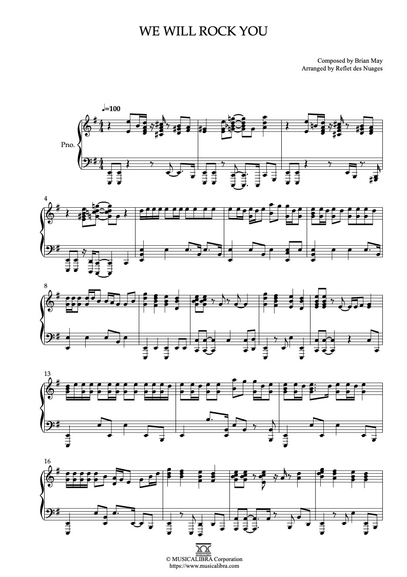 [PIANO SOLO 楽譜] We Will Rock You ピアノ 編曲 楽譜 : Musicalibra Japan