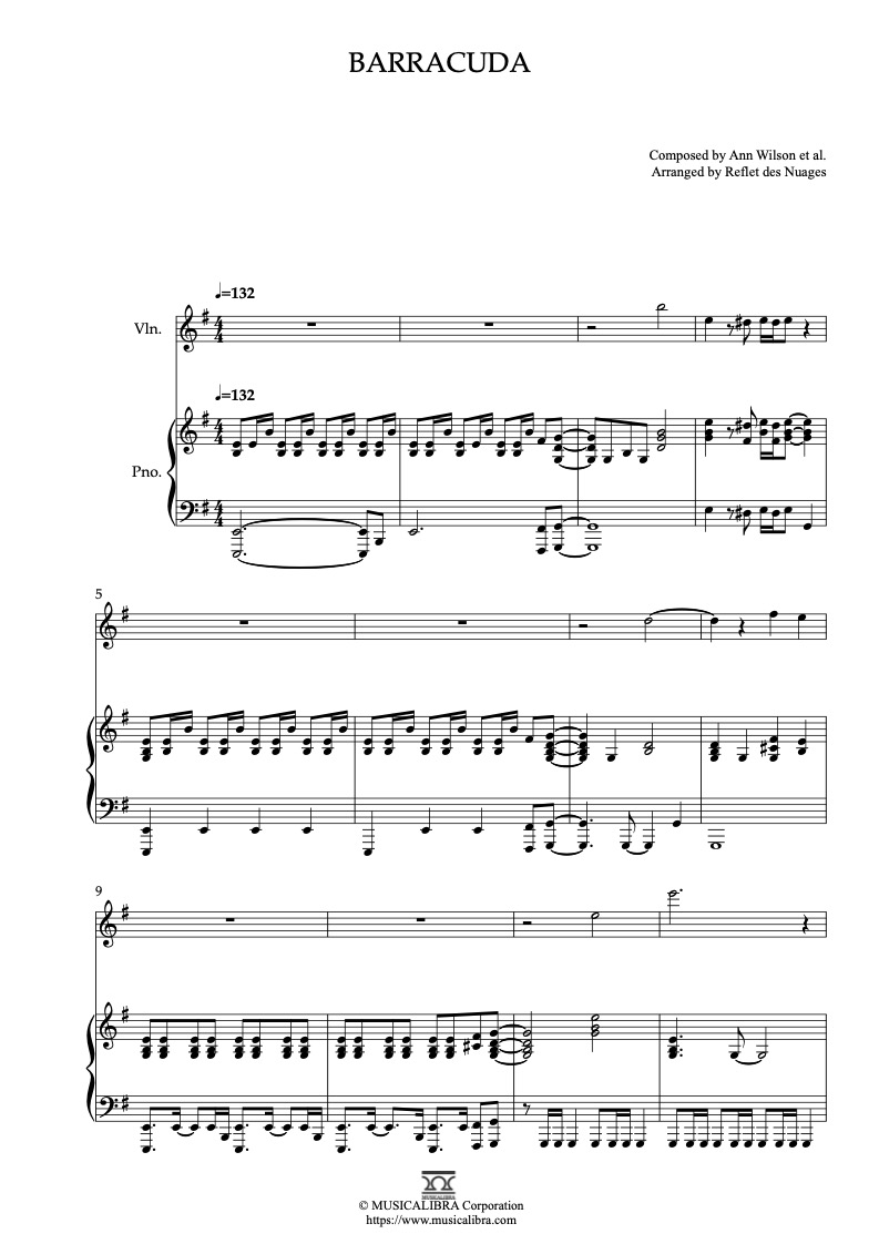 [DUET SHEET MUSIC] Barracuda - Violin and Piano Chamber Ensemble ...