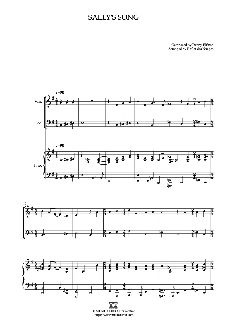 [TRIO SHEET MUSIC] Sally's Song - Violin, Cello and Piano Chamber Ensemble : MUSICALIBRA