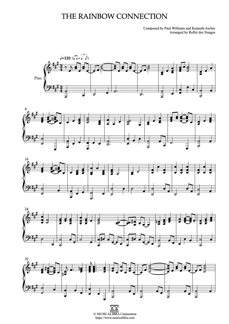 [PIANO SOLO SHEET MUSIC] The Rainbow Connection : MUSICALIBRA