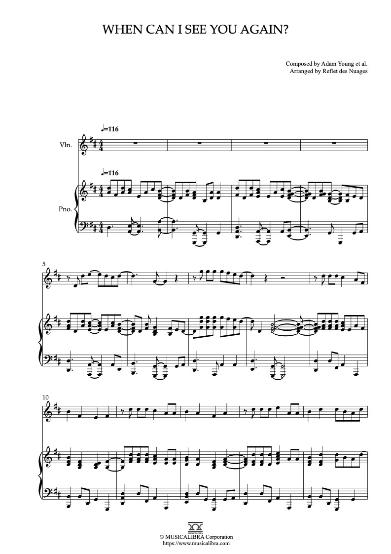 [DUET SHEET MUSIC] When Can I See You Again? - Violin and Piano Chamber ...