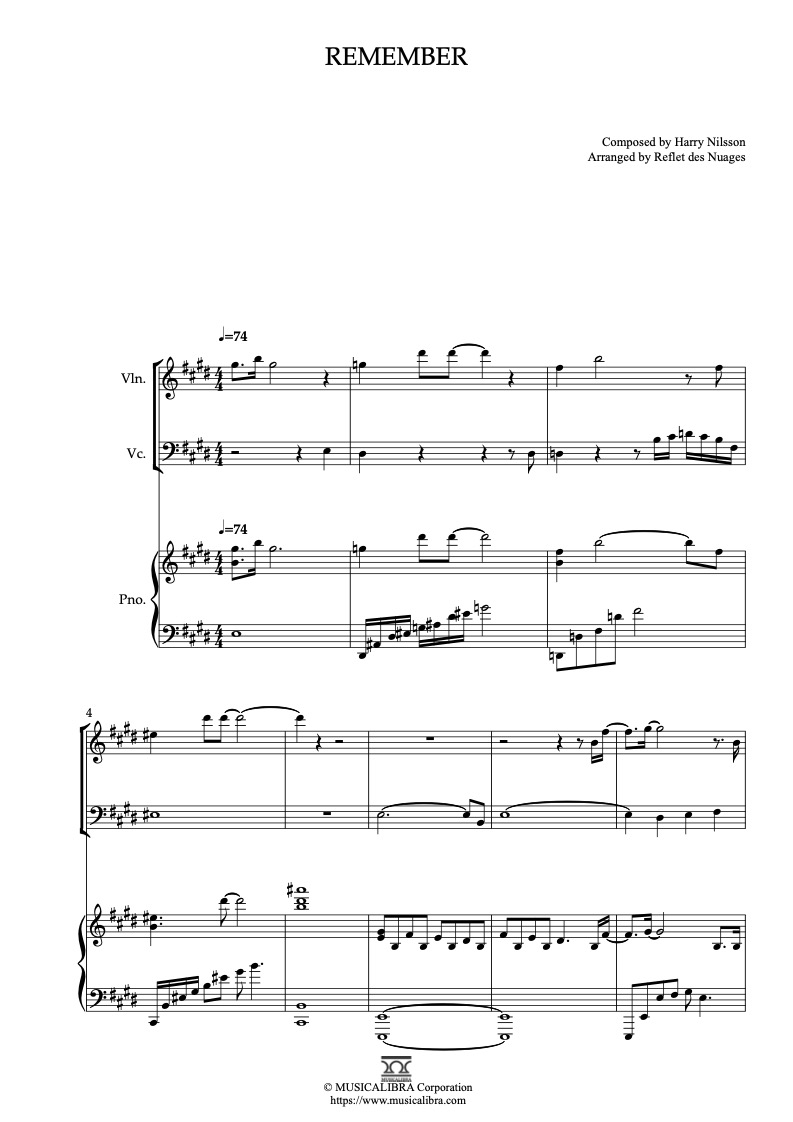 [TRIO SHEET MUSIC] Remember - Violin, Cello and Piano Chamber Ensemble ...