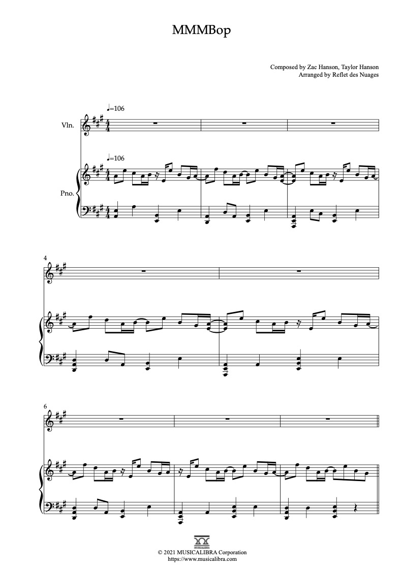 [DUET SHEET MUSIC] MMMBop - Violin and Piano Chamber Ensemble : MUSICALIBRA