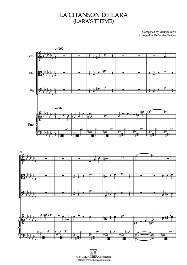 [QUARTET SHEET MUSIC] La Chanson de Lara - Violin, Viola, Cello and ...