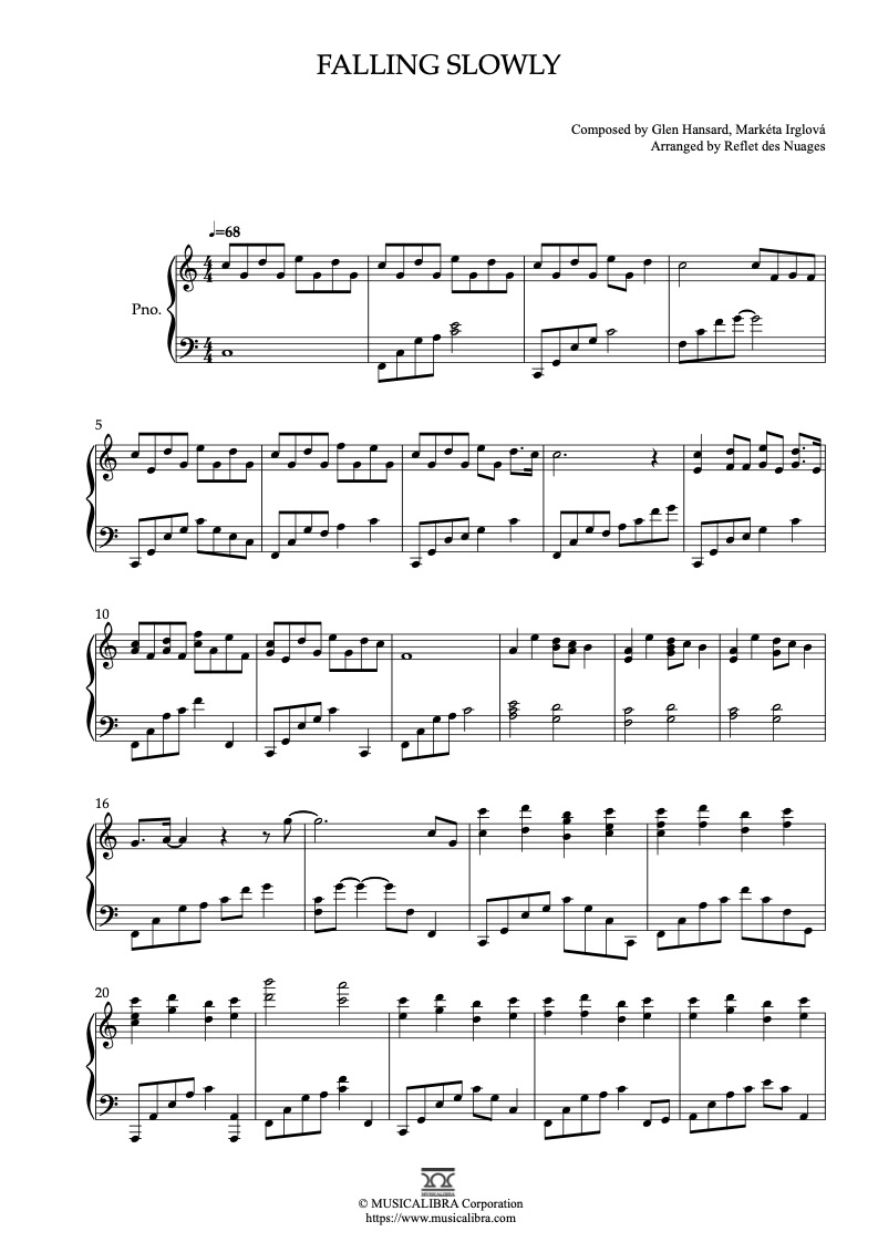 [PIANO SOLO 악보] Falling Slowly 피아노 편곡 악보 : MUSICALIBRA KOREA