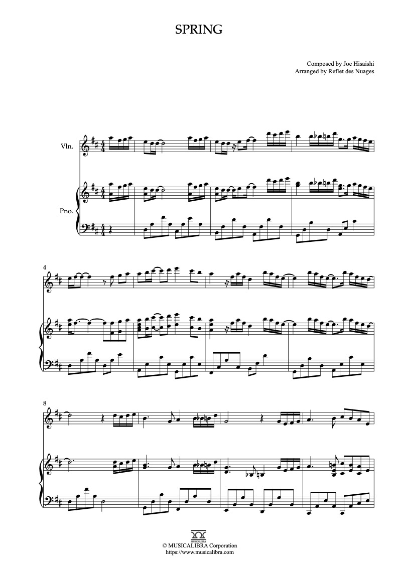 [DUET SHEET MUSIC] Spring - Violin and Piano Chamber Ensemble : Musicalibra