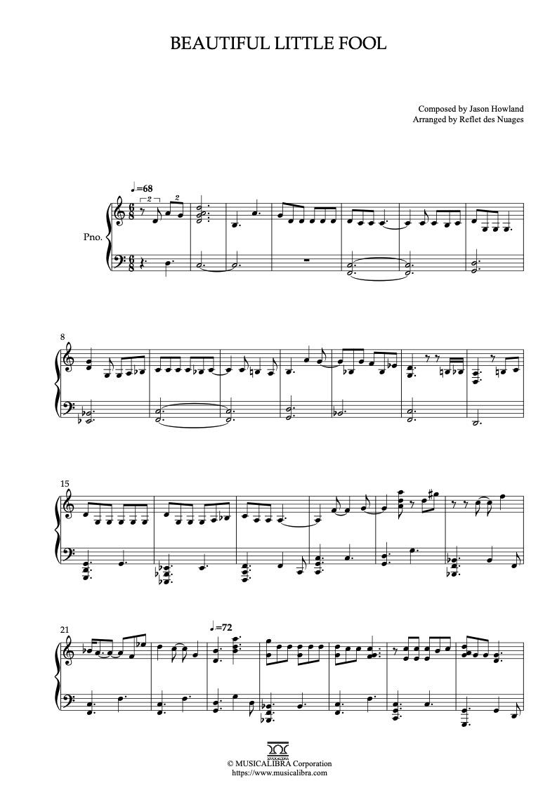 [PIANO SOLO 악보] Beautiful Little Fool 피아노 편곡 악보 : Musicalibra Korea