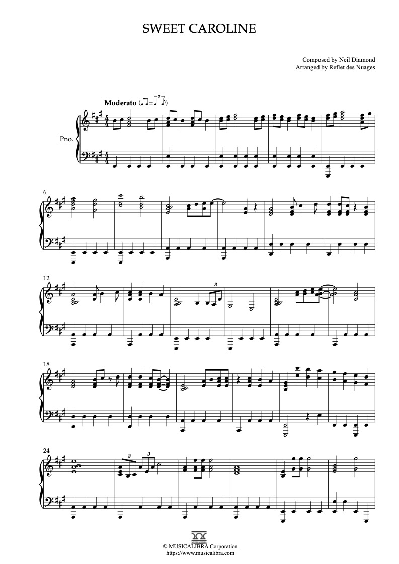[PIANO SOLO SHEET MUSIC] Sweet Caroline : MUSICALIBRA