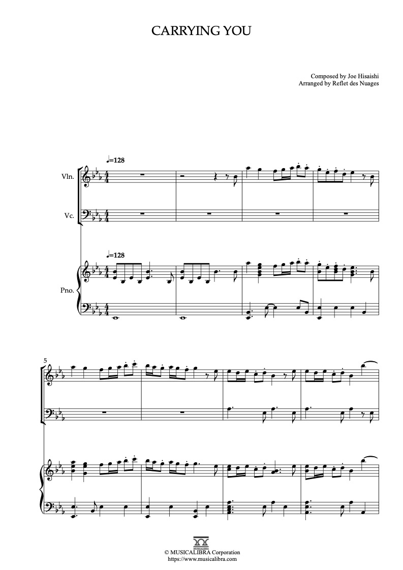 [trio 악보] 너를 태우고 Carrying You 편곡 악보 바이올린 첼로 피아노 실내악 앙상블 Musicalibra