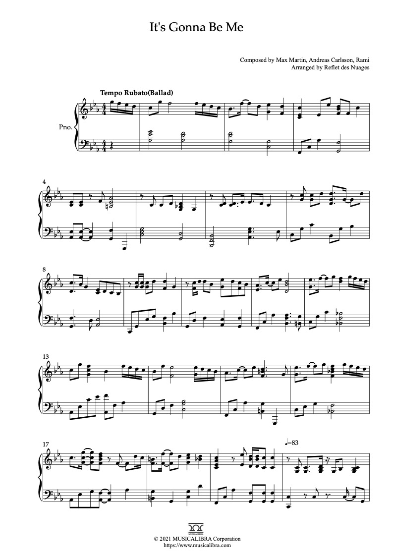 [PIANO SOLO SHEET MUSIC] It's Gonna Be Me Sheet Music : MUSICALIBRA
