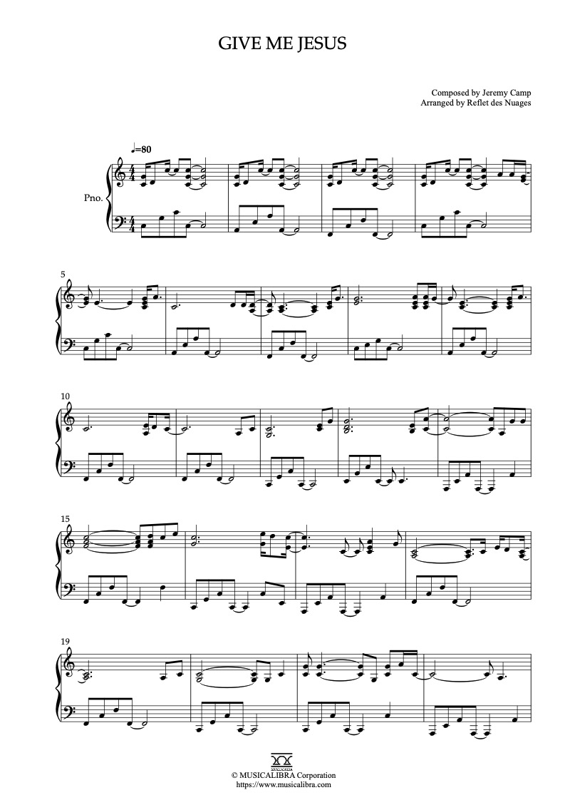 [PIANO SOLO 楽譜] Give Me Jesus(Bethel Music) ピアノ 編曲 楽譜 : Musicalibra Japan