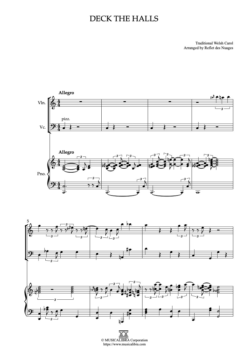 [TRIO SHEET MUSIC] Deck the Halls - Violin, Cello and Piano Chamber ...