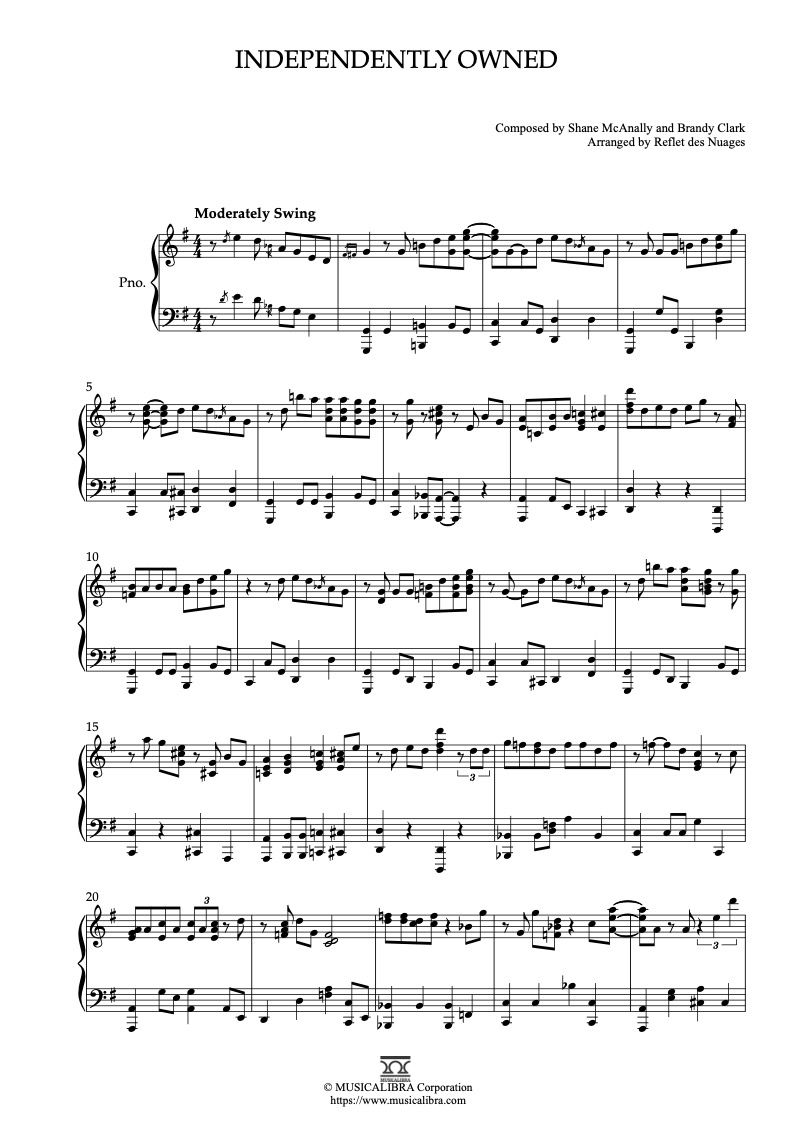 [PIANO SOLO 악보] Independently Owned 피아노 편곡 악보 : Musicalibra