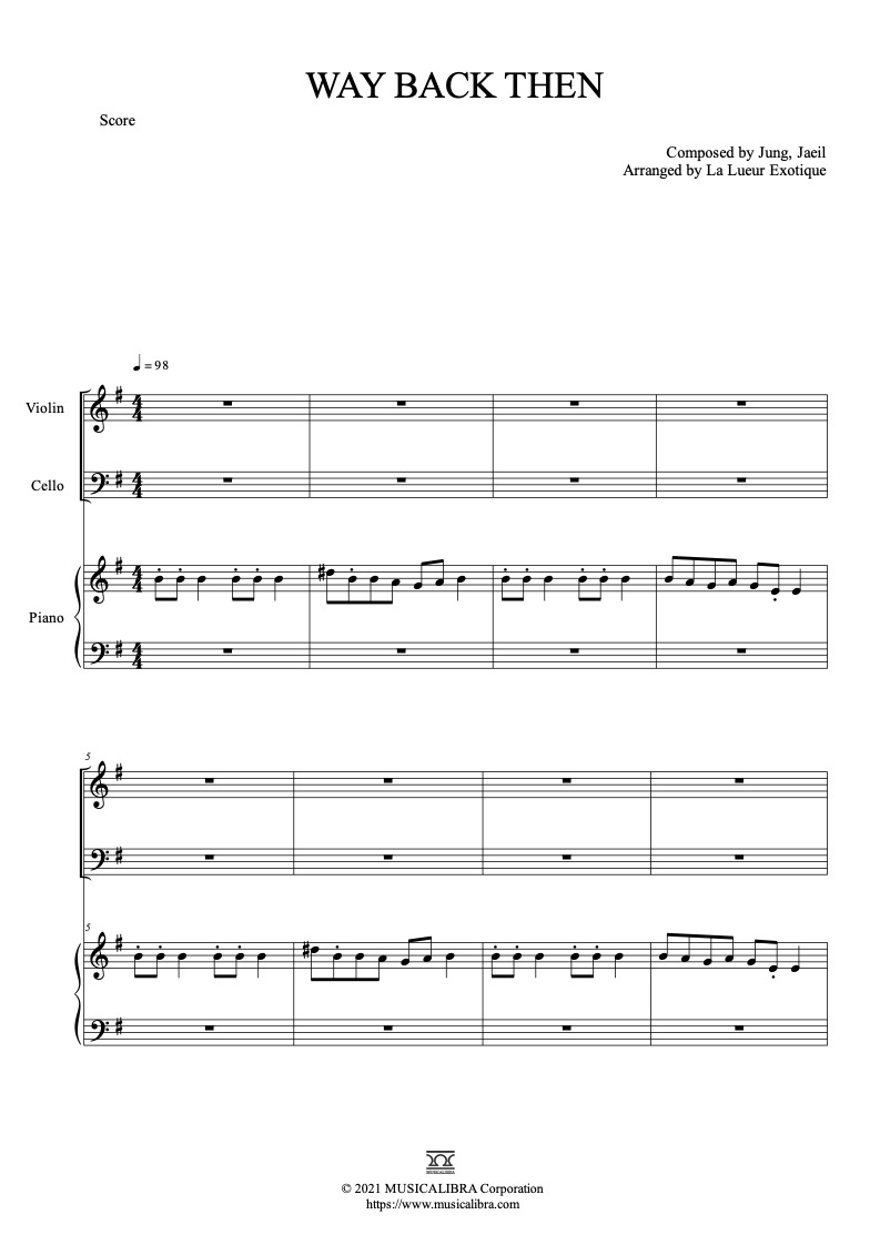 [TRIO 악보] Way Back Then 편곡 악보 - 바이올린, 첼로, 피아노 실내악 앙상블 : MUSICALIBRA KOREA