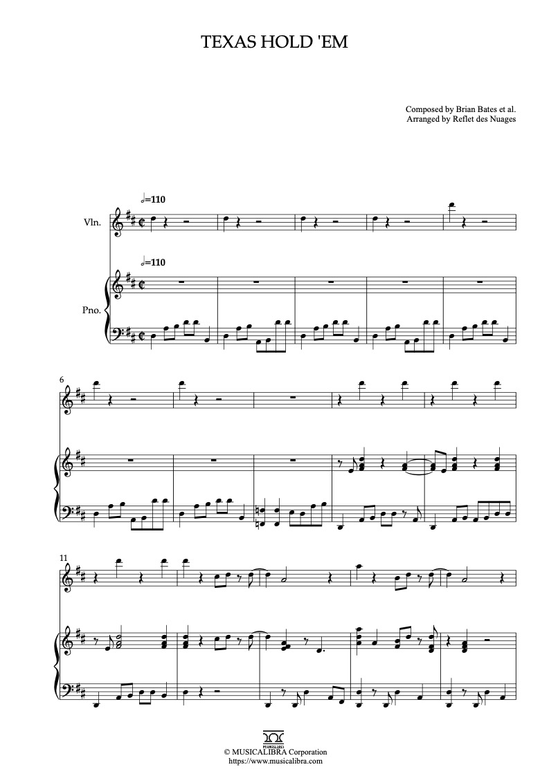 [DUET SHEET MUSIC] TEXAS HOLD 'EM - Violin and Piano Chamber Ensemble ...
