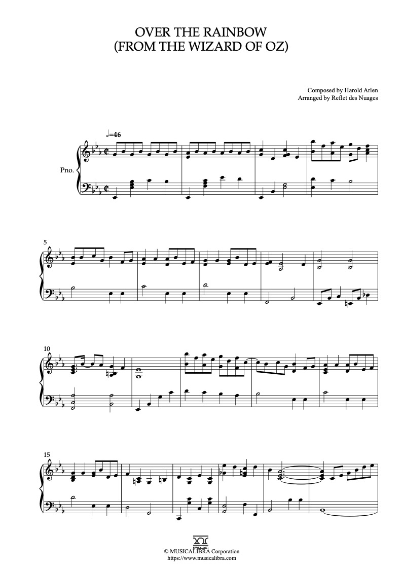 [PIANO SOLO SHEET MUSIC] The Wizard of Oz Over the Rainbow : MUSICALIBRA