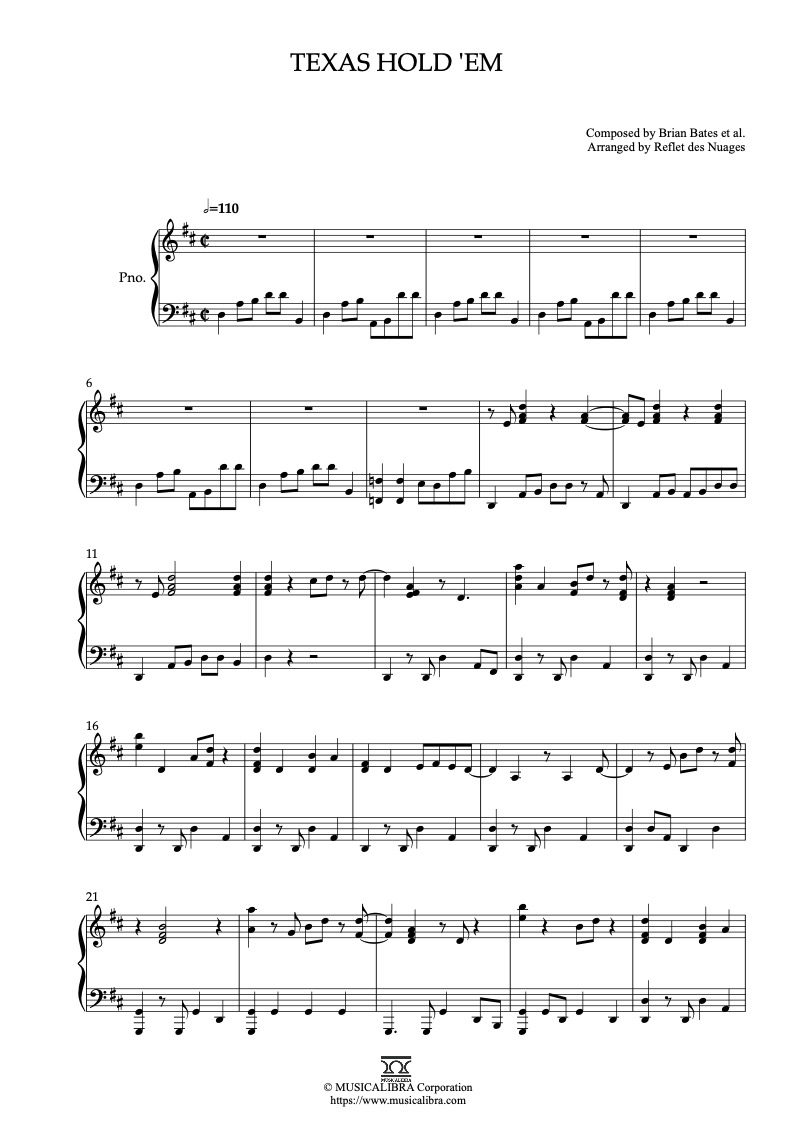 [PIANO SOLO SHEET MUSIC] TEXAS HOLD 'EM : MUSICALIBRA