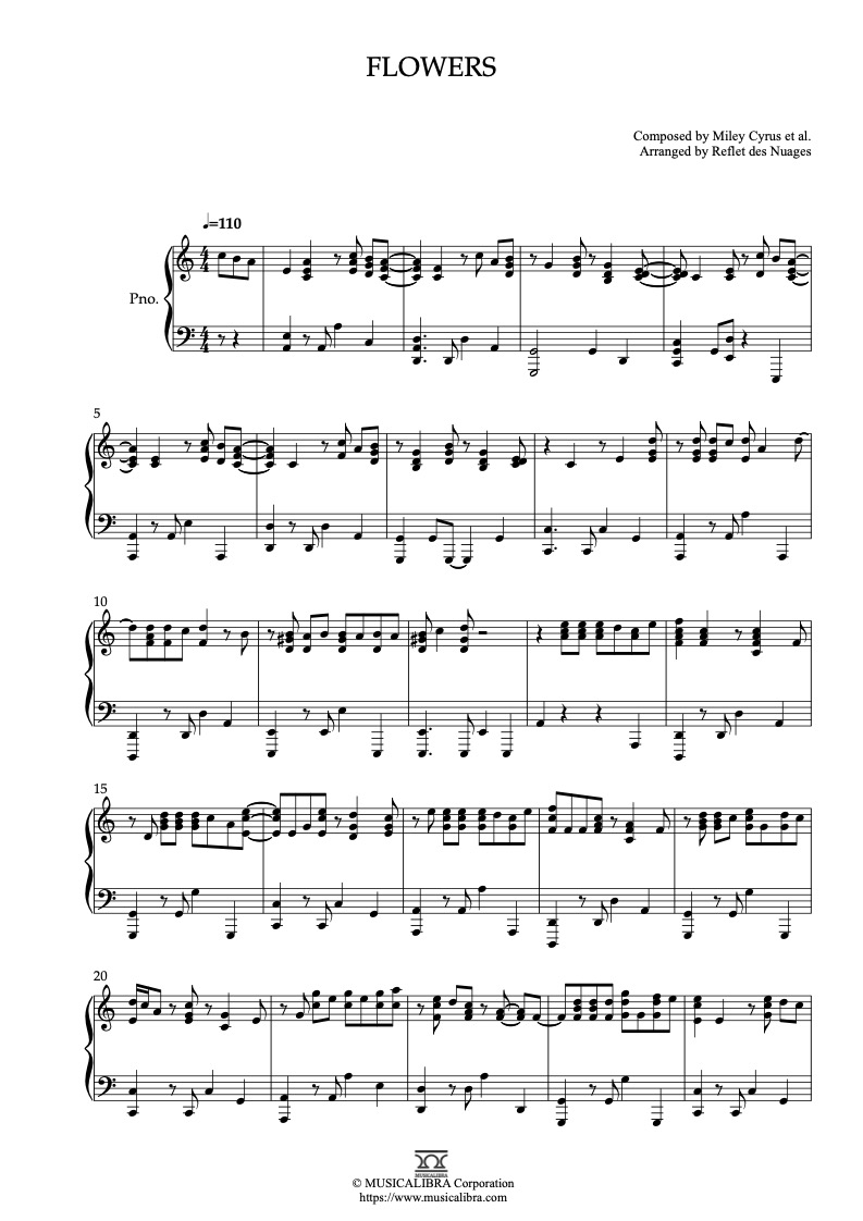 [PIANO SOLO SHEET MUSIC] Flowers : MUSICALIBRA