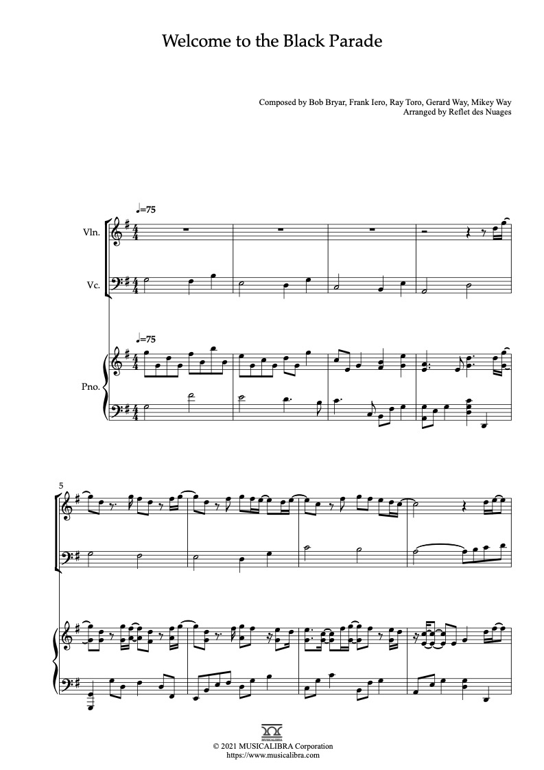 [TRIO SHEET MUSIC] Welcome to the Black Parade - Violin, Cello and ...