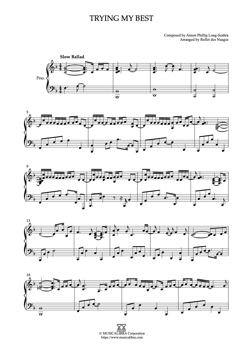 [PIANO SOLO SHEET MUSIC] Trying My Best : MUSICALIBRA