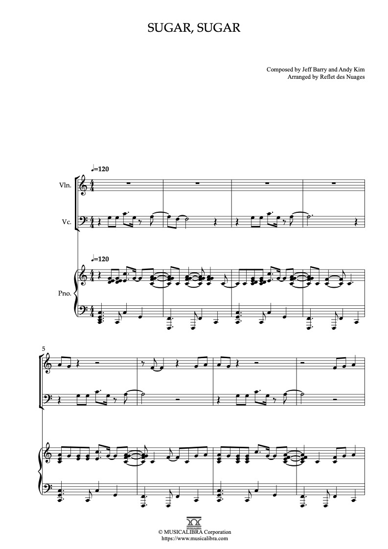 [TRIO SHEET MUSIC] Sugar, Sugar - Violin, Cello and Piano Chamber ...