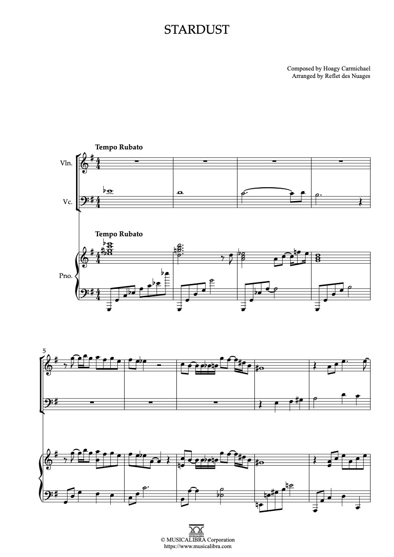 [TRIO SHEET MUSIC] Stardust - Violin, Cello and Piano Chamber Ensemble ...