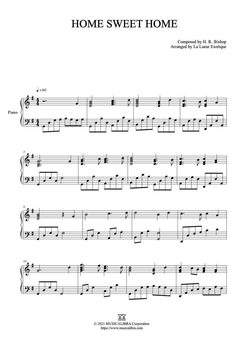 [PIANO SOLO SHEET MUSIC] Home Sweet Home Sheet Music : MUSICALIBRA