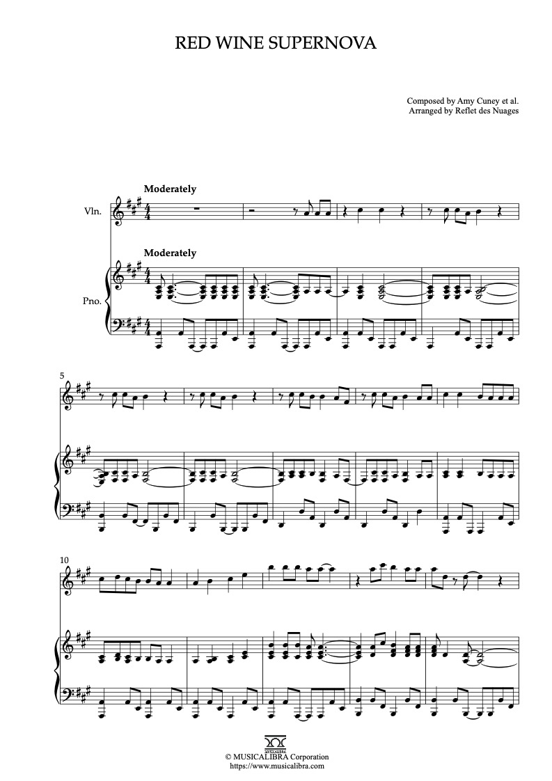 [DUET SHEET MUSIC] Red Wine Supernova - Violin and Piano Chamber ...