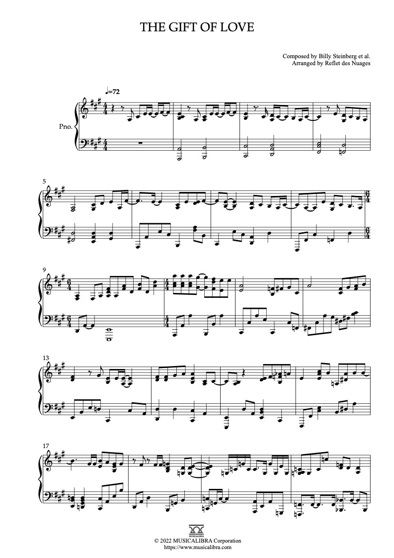 [PIANO SOLO SHEET MUSIC] The Gift of Love Sheet Music : MUSICALIBRA