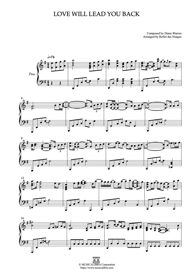 [PIANO SOLO SHEET MUSIC] Love Will Lead You Back : MUSICALIBRA