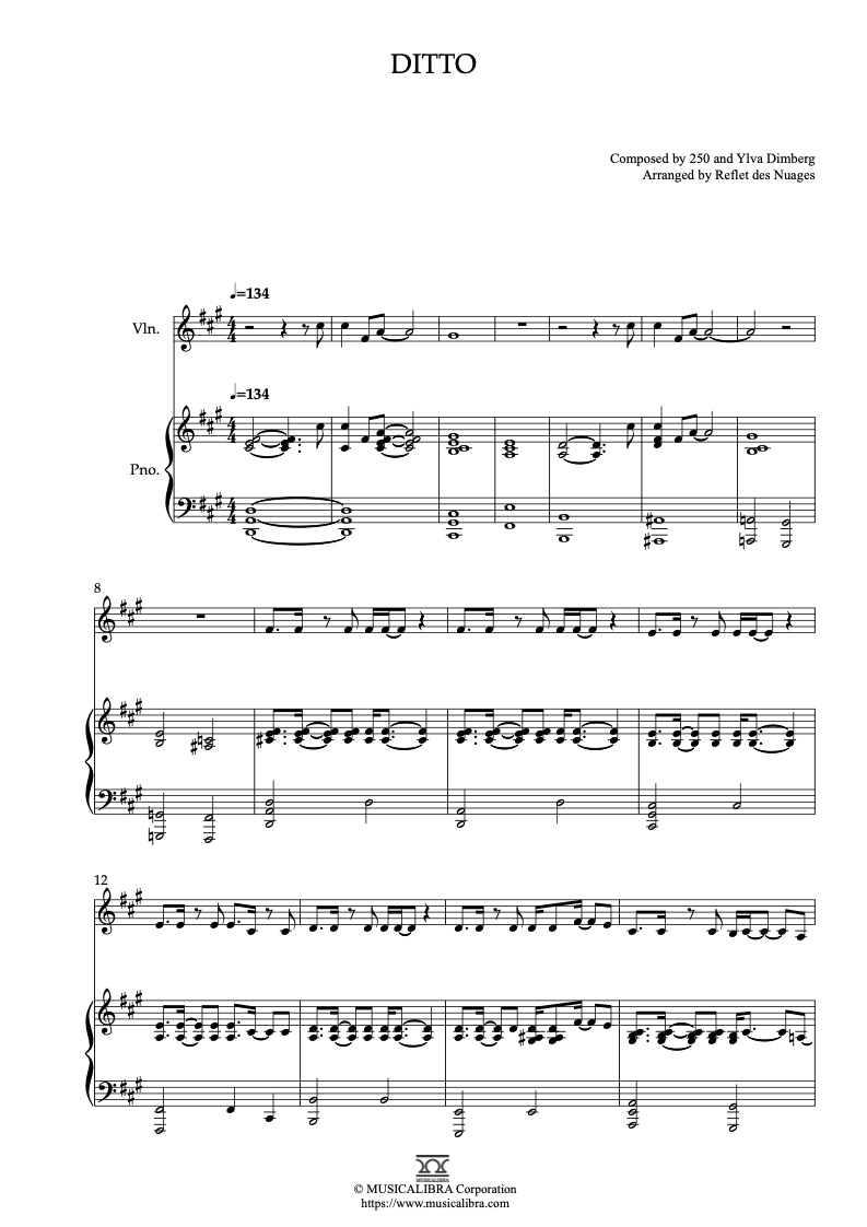 [DUET SHEET MUSIC] Ditto - Violin and Piano Chamber Ensemble : MUSICALIBRA