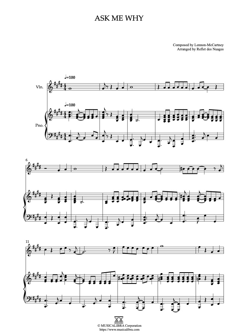 [DUET SHEET MUSIC] Ask Me Why - Violin and Piano Chamber Ensemble ...