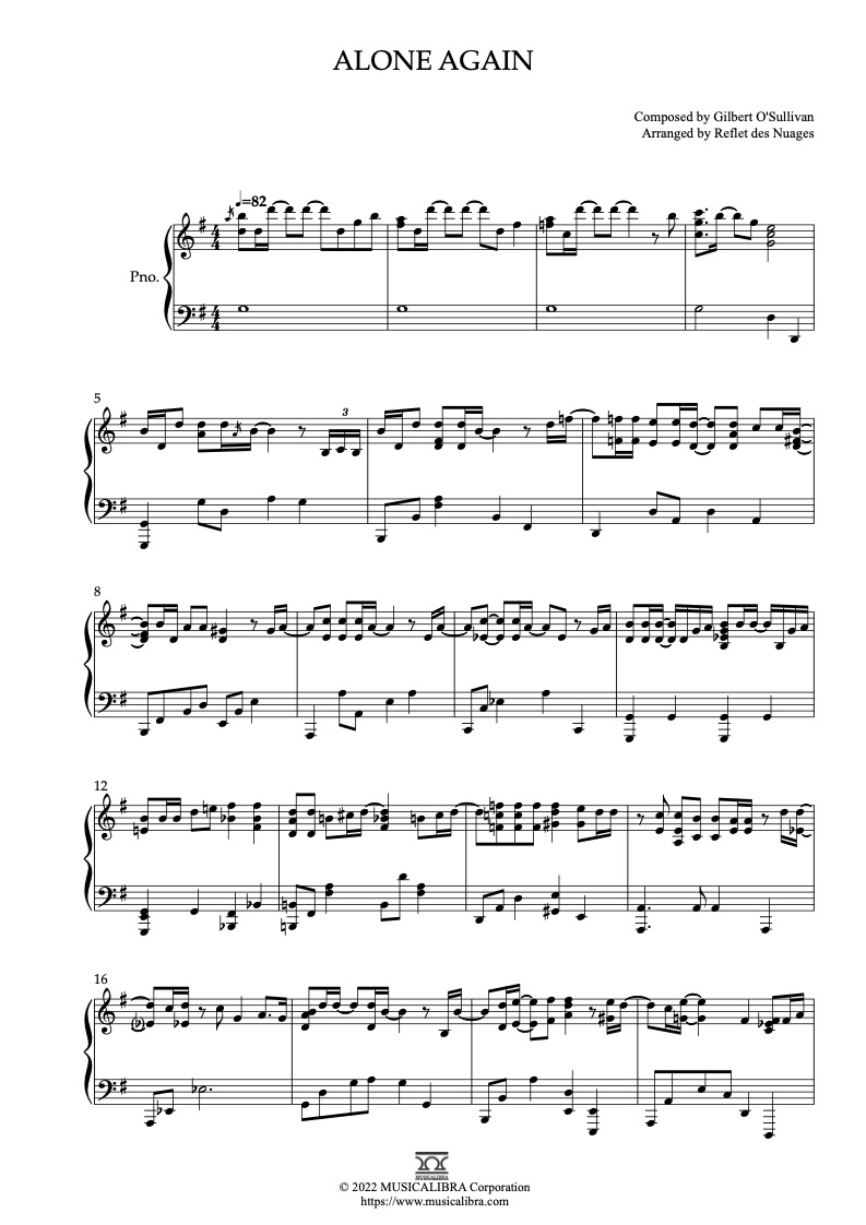 [PIANO SOLO 楽譜] Alone Again ピアノ 編曲 楽譜 : MUSICALIBRA JAPAN