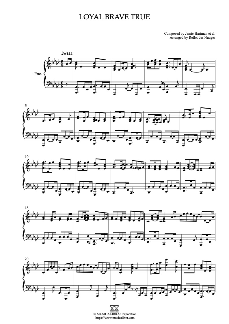 [PIANO SOLO SHEET MUSIC] Loyal Brave True : MUSICALIBRA