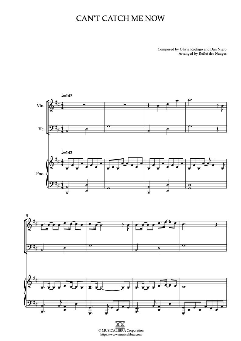 [TRIO SHEET MUSIC] Can't Catch Me Now - Violin, Cello and Piano Chamber Ensemble : MUSICALIBRA