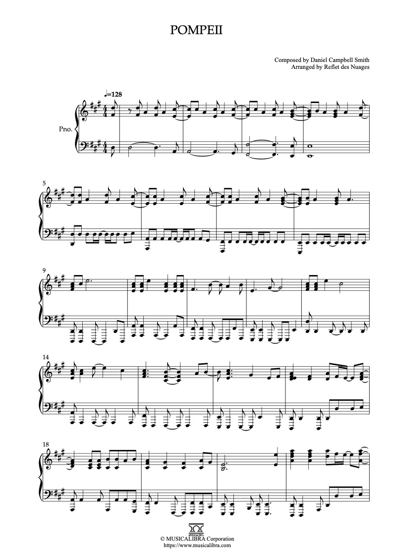 [PIANO SOLO SHEET MUSIC] Pompeii : MUSICALIBRA
